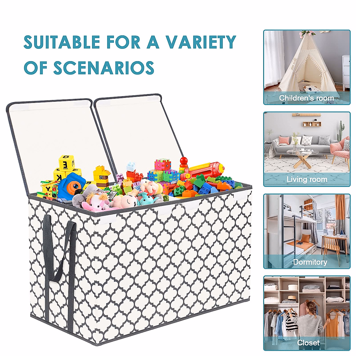 homyfort Toy Chest Box for Boys,Girls, Kids with Divider, Large Collapsible Storage Bins Container with Flip-Top Lid for Nursery, Playroom, Closet, Home Organization, 24.5"x13" x16" (Grey and Beige)