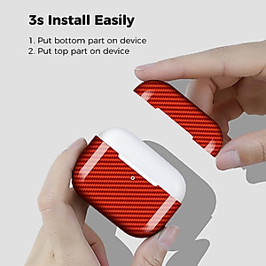 MONOCARBON Real Carbon Fiber Case for Airpods Pro 2nd Generation with Lanyard,AntiScratch Slim Protective Hard Cover for Airpods Pro 2 Compatible with Magsafe Wireless Charging-Twill Glossy Red