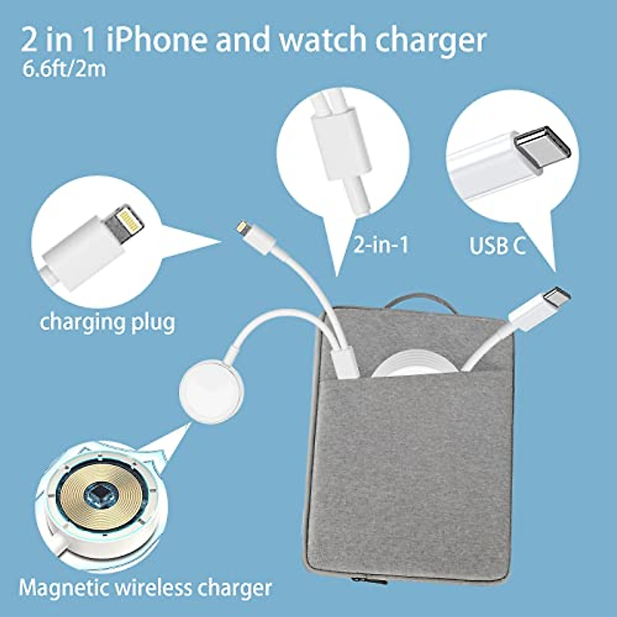 2 in 1 USB-C Fast Apple Watch Charger,6.6FT Apple Certified Wireless iWatch Charger Magnetic Charging Cable with 20W USB C Wall Charger Plug for Apple Watch Series 8/7/SE/6/5/4/3 & iPhone 14/13/12/11