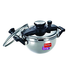 Prestige Clip On Stainless Steel Kadai Pressure Cooker with Glass Lid, 3.5-Liter