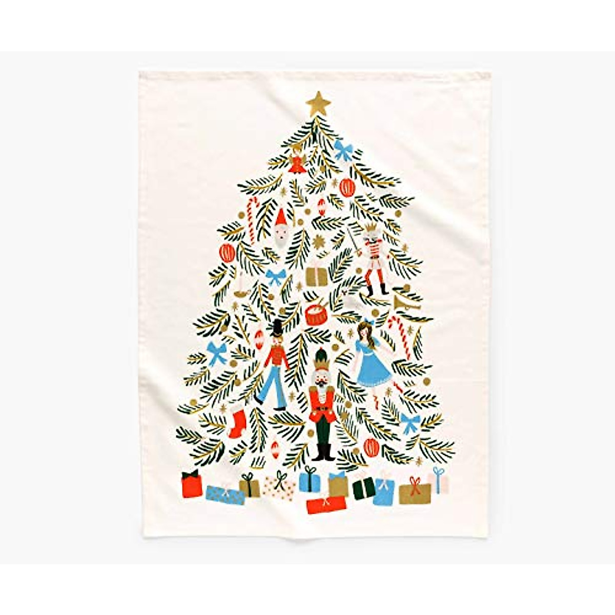 RIFLE PAPER CO. Christmas Tree Tea Towel, 28" L x 21" W, Introduce Holiday Spirit into Your Kitchen with Vibrant Screen Printed Festive Towels, Added Loop, Made from Cotton