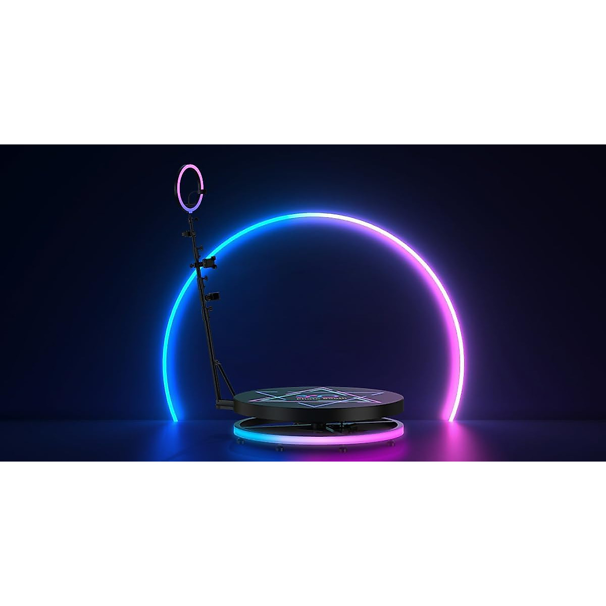 MBOBAO [Newest] 360 Photo Booth Machine with RGB Ring Light,Free Custom Logo, Video Camera Selfie Platform for Live Streaming Wedding Birthday Events Exhibitions (26.8in 1-3 people+Flight Case)