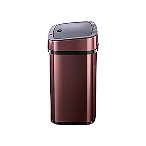 Ninestars Bedroom or Bathroom Automatic Touchless Infrared Motion Sensor Trash Can, 3 Gal 12L, Stainless Steel Base (Rectangular, Burgundy/Black Lid)