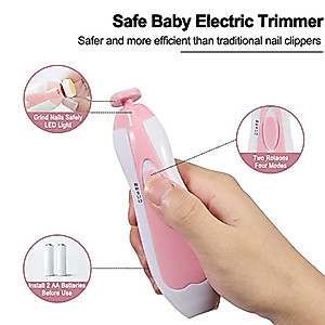 Baby Nail Trimmer Electric, Low Noise Newborn Safe Nail Clipper Kit with Light and Replaceable 6 Grinding Heads, Hand-Holding Care Polish and Trim for Infant Toddler Adults Toes Fingernails, Pink