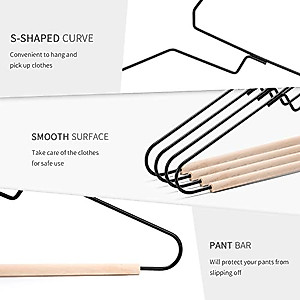 Nature Smile Premium Black Matt Metal Suit Clothes Hanger 20 Pack with a Smooth Beech Wood Pants Bar,Unique Coat Hanger Dress Hanger Shirt Hanger