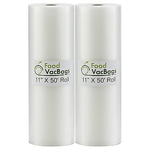 2 Rolls 11-Inch-by-50-Foot Vacuum Food Sealer Bags - Compatible with Foodsaver - Embossed Commercial Grade FoodVacBags Make Own Size for Sous Vide or Storage