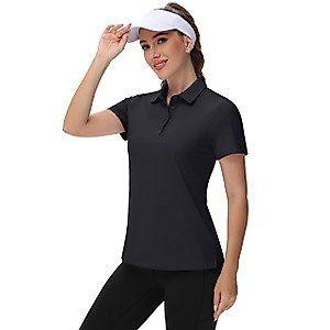 TACVASEN Womens Quick Dry Golf Polo Shirt Short Sleeve Sun Protection Shirts for Women Running Shirts Athletic Shirts Tops Black