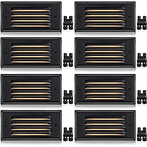 SUNVIE 5W Low Voltage Step Lights Outdoor Stair Lights 3000K LED Low Voltage Deck Lights with Horizontal Louver Faceplate Outdoor Step Lights for Deck Steps Stairs Fastlock2 Connectors Included 8 Pack