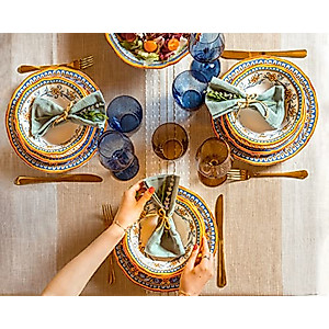 Euro Ceramica Duomo 16 Piece Stoneware Dinnerware Set, Service for 4 – Thanksgiving-Fall-Summer Dishes - Floral Design, Multicolor