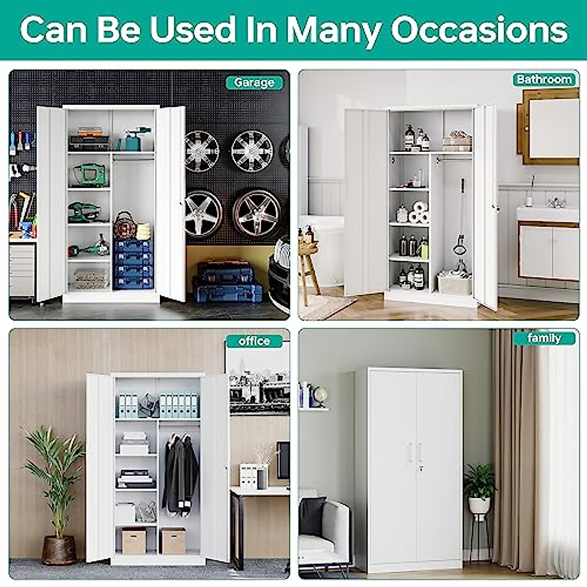 SISESOL Metal Storage Cabinets Locker with Locker Shelf, 71" Armoire Wardrobe Closet with Hanging Rod Storage Locker, Wardrobe Cabinet for Bathroom Storage Cabinet with Doors Lockers for Employees