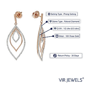 Vir Jewels 1/2 cttw Diamond Marquise Shape Dangle Earrings 10K White and Rose Gold 1.50 Inch