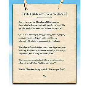The Tale of Two Wolves Cherokee Poster - 11x14 Unframed Native American Book Page Print - Great Motivational and Inspirational Gift for Home and Office Native American Decor Under $15
