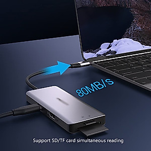 Port Expander USB C Hub Adapter 7 in 1 Multiport USB-C Docking Station with 4K HDMI, 3 USB 3.0 Port, SD/TF Card Reader and PD 60W USB Splitter