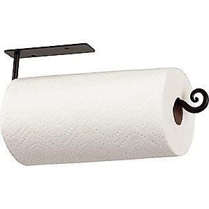 RTZEN Under Cabinet Paper Towel Holder - Wrought Iron Cute Black Farmhouse Decor Inside Cabinet or Under Counter - Paper Towel Holder for Kitchen or Under Sink Paper Towel Holder for Bathroom