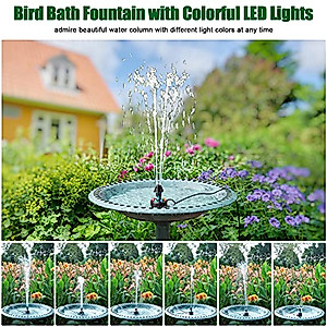 SZMP Bird Bath Fountains, Upgraded 24-Hours Working Bird Bath Fountain Pump with Lights & 7 Nozzle, 16.4Ft Power Cord & Adapter, Adjustable Water Pump for Garden, Pond, Fish Tank, Outdoor (Colorful)