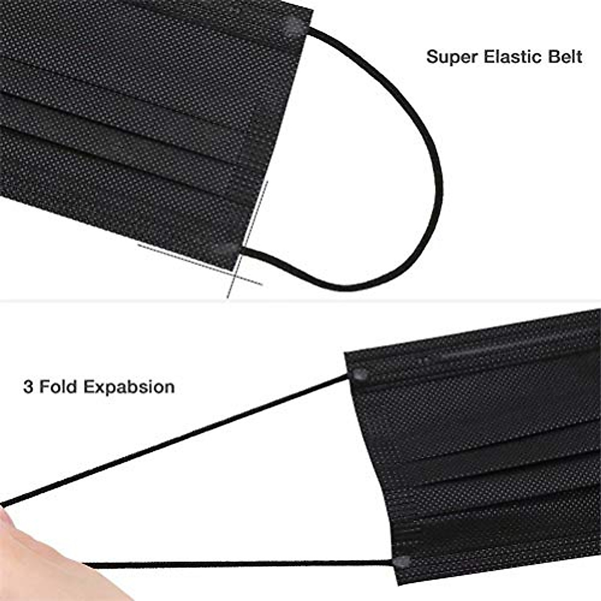 100 Pcs Black Disposable Face Masks - Adults Protective Masks, 3 Ply Breathable Non-Woven Face Mask