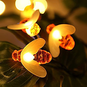 XLXX LED Bee/Dragonfly Solar String Lights with 8 Modes for Christmas Trees, Outdoor Garden, Patio, Fence, Wedding, Party (Colored (BEE), 39.3 FEET 100LIGHTS)