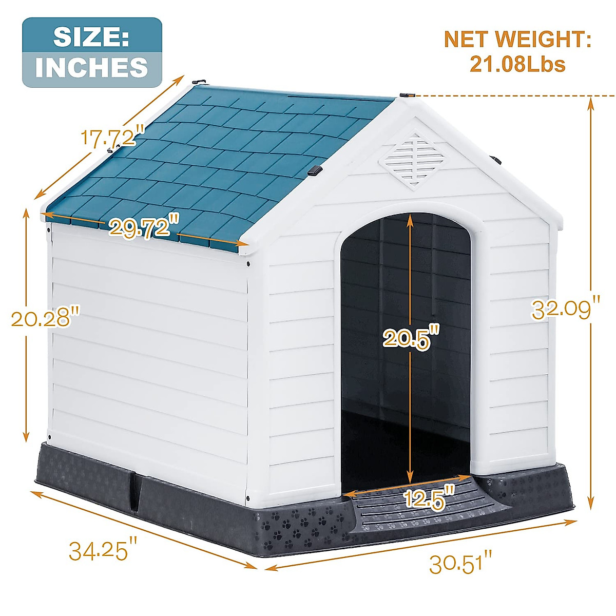 Large Dog House,Outdoor Dog Kennel,Insulated Dog House Pet Puppy Shelter for Small Medium Large Dogs Waterproof with Air Vents&Elevated Indoor Outdoor(32"H)