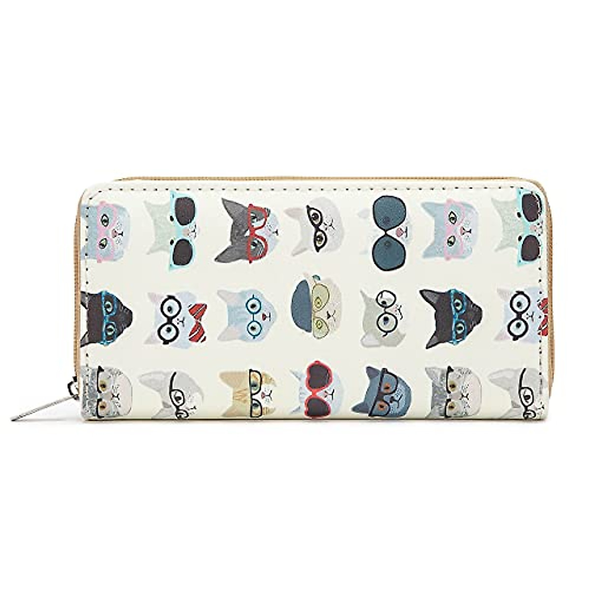 Ecohaso Women Zip Around Organizer Wallet PU Clutch Long Purse Cartoon Printed Wallet (Cats)