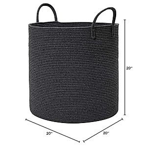 20" x 20" x 20" Extra Large Storage Basket, Cotton Rope Storage Baskets, Woven Laundry Hamper, Cloth Storage Bin, for Clothes Towel Blanket Basket in Living Room, All Black Grey Mix