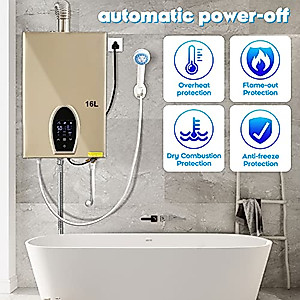 TCFUNDY 16L Tankless Water Heater Natural Gas, 4.23 GPM On-Demand Instant Hot Water Heater, 104000BTU Indoor Whole House Gas Water Heater, Digital Display & Touch Screen, Thermostatic & Energy Saving