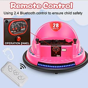 BROAGE Kids Race Toy 6V Electric Ride On Bumper Car Vehicle Remote Control 360 Spin DIY Numbers 00-99 ASTM-Certified Dark Red