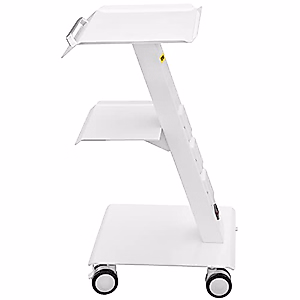 VEVOR Lab Trolley, Rolling Lab Cart w/Built-in Socket, 3 Layers Tray Rolling Clinic Cart, 360° Silent Rolling Wheels w/Foot Brake, 88 lbs Weight Capacity Sturdy Steel Frame, for Lab Clinic Salon