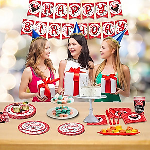 Piooluialy Red Minnie Birthday Party Supplies Tableware - Minnie Themed Party Decorations Include Banner, Dinner Plates, Cups, Napkins, Cutlery, for Minnie Birthday Party Decorations | 24 Guests