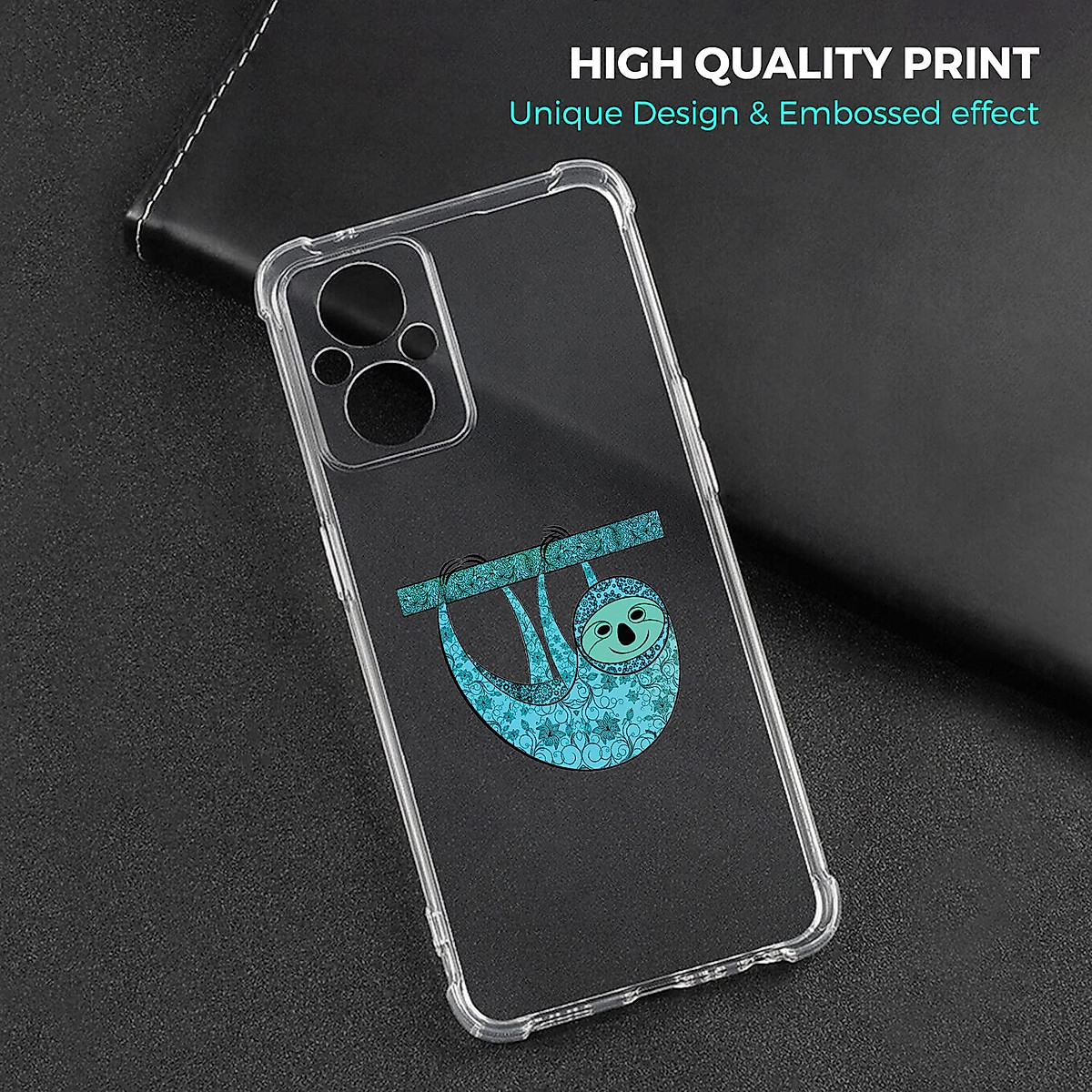 Glisten - OnePlus Nord N20 Case, OnePlus N20 5G Case - Teal Floral Sloth Design Printed Slim Fit Clear Transparent Soft TPU Shockproof Designer Back Case/Cover for OnePlus Nord N20.