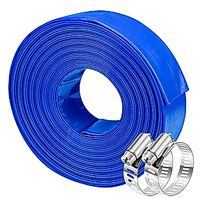 1.25" Dia x 50 ft Discharge and Backwash Hose for Swimming Pools, Heavy Duty Reinforced Lay Flat Discharge Hose for Water Transfer Applications
