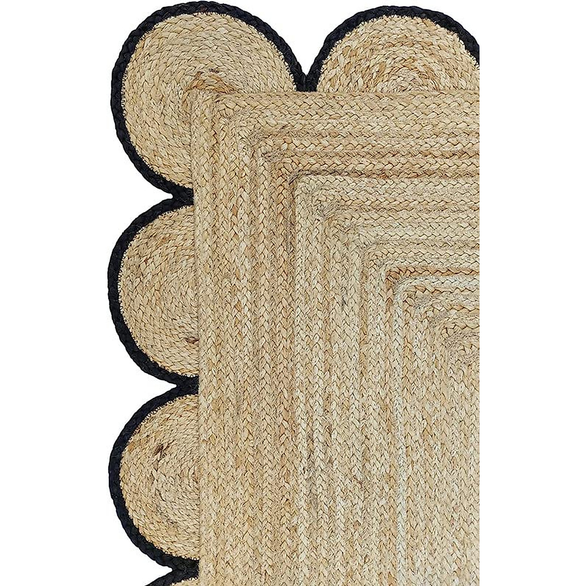 KALVEERA Jute Area Rug for Home and Living Room Décor Rectangular Scalloped Vintage Jute Area Rug Carpet Black 4' x 6'