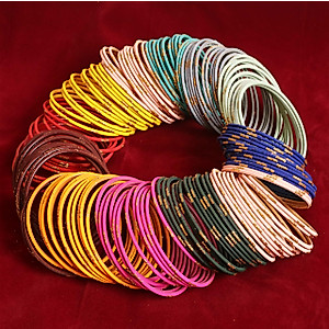 Touchstone NEW Colorful Bangle Collection Indian Bollywood Beautiful Hand Cut Edges Golden Sparkles 12 Lively Textured Matte Colors Designer Jewelry Bangle Bracelets. Set of 144.for Women