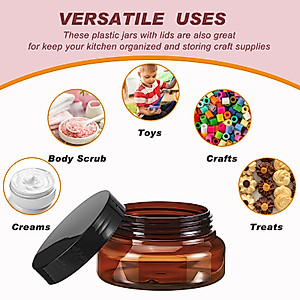 Tessco 24 Pack Plastic Jars with Lids Labels Empty Clear Plastic Jars Round Refillable Cosmetic Containers Body Butter Containers Bulk Sugar Scrub Bottle for Make Up(5 oz,Brown)