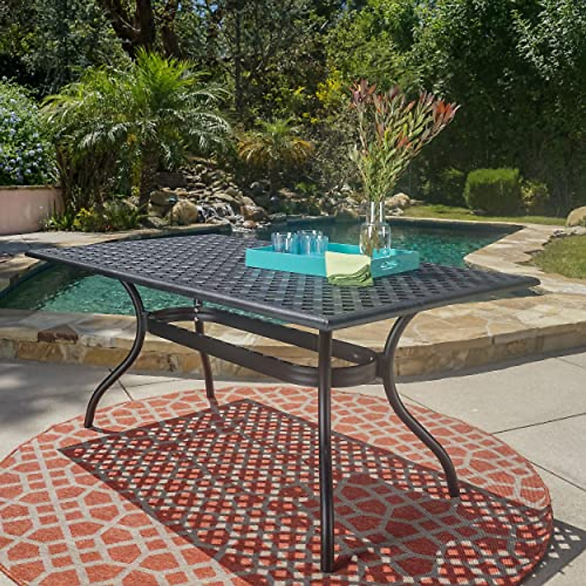 Christopher Knight Home Cayman Cast Aluminum Rectangle Table, Black Sand