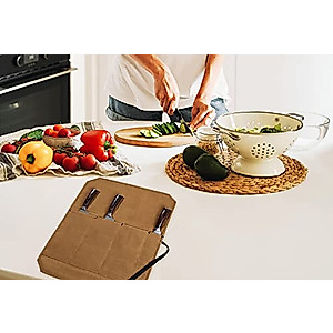 Denifiter Knife Roll, Professional Chef's Knife Bag with Anti Cutting Fabric Inside & 4 Knife Slots Heavy Duty 16oz Waxed Canvas (Khaki)