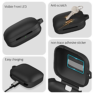 Woocon Case for OnePlus Buds Pro Charging Case,5 in 1 Soft Silicone Cover Accessories Protective Skin Sleeve for OnePlus Buds Pro 2 Wireless Earbuds with Keychain/Strap/Watch Band Holder/Brush(Black)