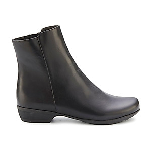 Ros Hommerson Women's ELSIE Comfortable Stacked-look Heel Bootie Black Leather 6.5 US X-Wide (WW 2E)