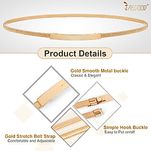 JASGOOD Women Skinny Metal Waist Belt Gold Waistband Elastic Metal Chain Waist Belt for Dress