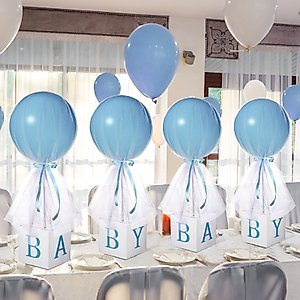 Wettarn 4 Set 24'' Tulle Tutu Balloon with Candy Cake Dessert Box for Baby Shower Wedding Table Centerpieces Party Decor Balloon White Tulle Cover for Wedding Girl and Boy (Boy)