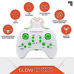 SHARPER IMAGE 2.4GHz RC Glow Up Stunt Drone with LED Lights, Mini Remote Controlled Quadcopter with Assisted Landing, Small Plane for Kids and Beginners, Wireless and Rechargeable