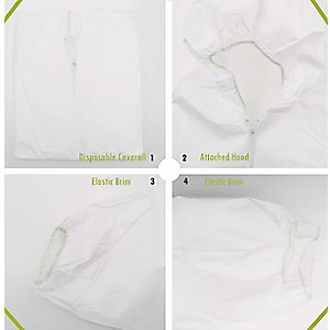 SYINE Pack of 5 XL Disposable Protective Coverall with Hood, Elastic Cuff for Spray Painting Cleaning Work,Breathable & Durable