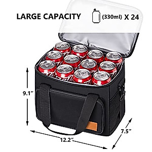 Large Insulated Lunch Bag for Men, 24 Cans (15L) Water-resistant Leakproof Lunch Box Pail for Women Adult, Reusable Bento Soft Cooler Tote for Work Office with Shoulder Strap & Pockets, Black