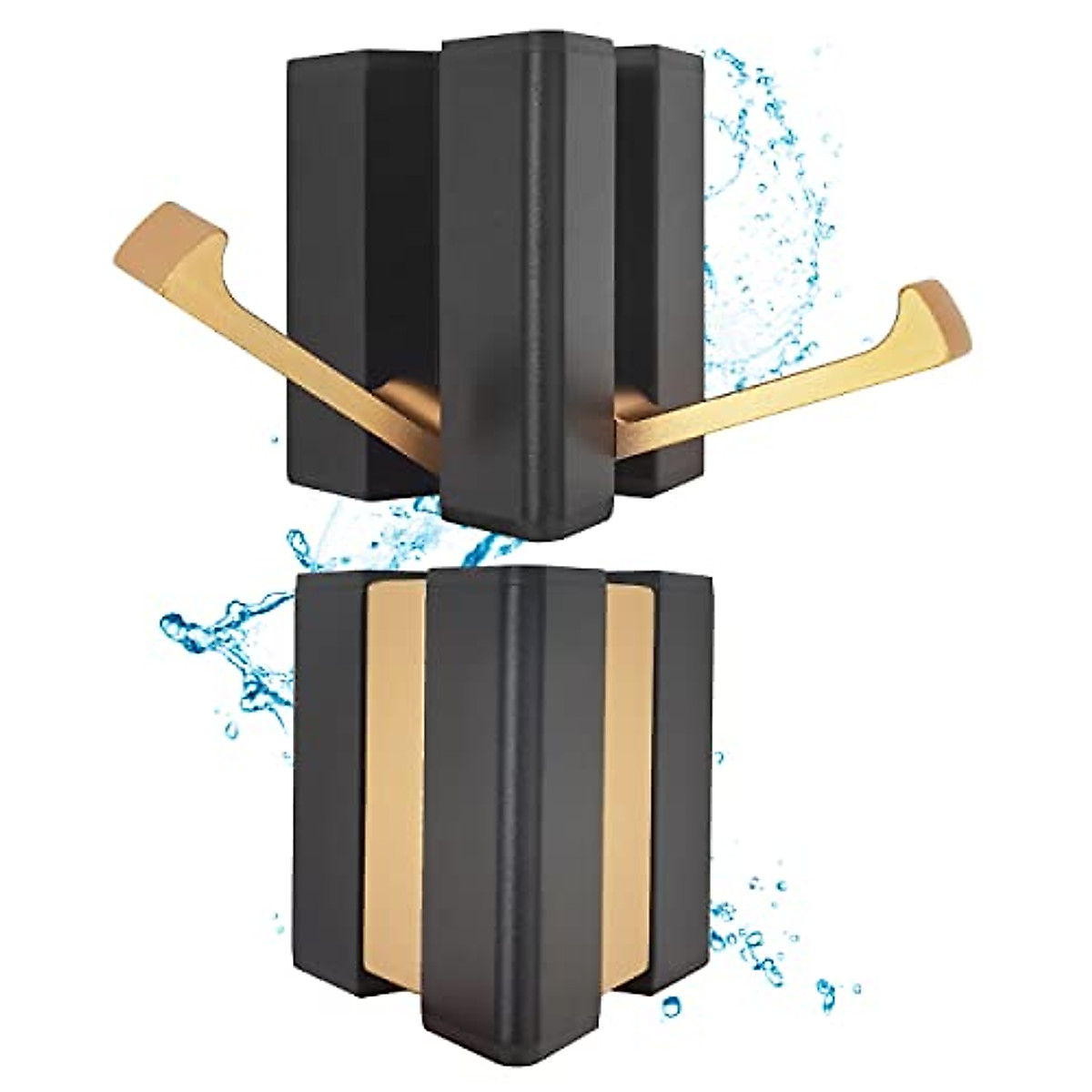 MrsJeggy 2 Pack Waterproof Black Gold Wall Hooks，Foldable Bathroom Hooks for Towels，Bathroom Towel Hooks，Branch Hooks，Adhesive Towel Hooks，Towel Hanger Wall Mounted，Bath Robe Holder for Home，Office