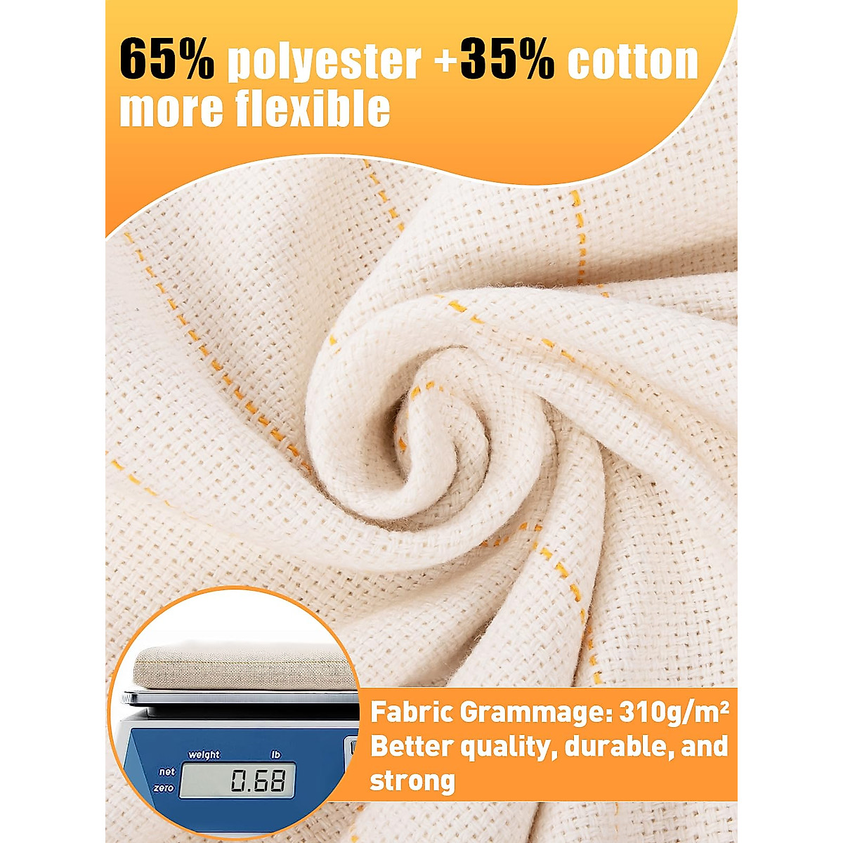 40" × 40" Large Overlocking Tufting Cloth with Marked Lines- Primary Monk's Cloth Punch Needle Fabric for DIY Rug-Punch Tufting Gun