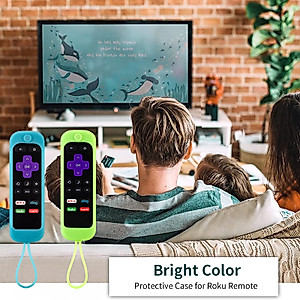 2 Pack Roku Remote Cover Silicone Protective Case for Roku TV TCL Roku 2/3/4/ Express/Premiere/Voice/Streaming Stick/Ultra RC280 Anti Slip Remote Sleeve Anti-lost Glow in The Dark (Glow Green + Blue)