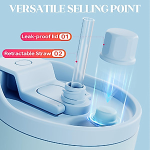 FOHGEE 40oz Tumbler with Handle and Straw Lid【Magnetic lid + Removable built-in straw】100% Leak-proof Travel Coffee Mug, Stainless Steel Insulated Cup, Keeps Cold for 24Hrs (ChillWave Sky Breeze)