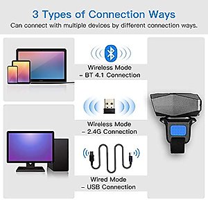 Upgraded Eyoyo 1D Wireless Ring Barcode Scanner Bluetooth, 3-in-1 USB Wired Inventory Bar Code Scanner Fast Scanning Portable Mini Finger Barcode Reader for Tablet iPhone IPad Android Windows Mac