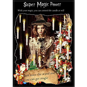 Floating Candles with Wand Remote, 4Pcs Magic Warm Flickering Flameless Hanging Candles,Battery Operated Window LED Taper Lights for Halloween Christmas Decor Home Party