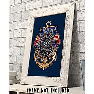 United States Navy-Gold Anchor Crest- 8 x 10"- Naval Wall Art Prints- Ready To Frame-"The Sea is Ours" -Replica Poster Prints. Home-Office-Military Decor. Beautiful Crest-Emblem to Show Navy Pride!