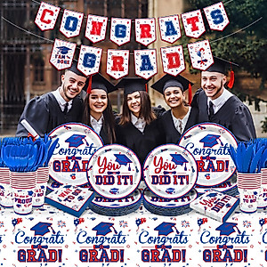 183Pcs Red and Blue Graduation Party Supplies 2024 Graduation Decorations Class of 2024 Graduation Plates and Napkins 2024 Red White and Blue 2024 Graduation Party Decorations Graduation Decorations